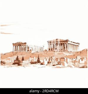 Acropolis. Acropolis hand-drawn comic illustration. Vector doodle style ...