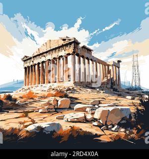 Acropolis. Acropolis hand-drawn comic illustration. Vector doodle style ...
