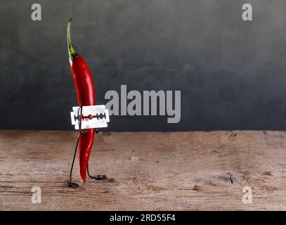 Hot red chilli pepper with equally hot razor blade Stock Photo - Alamy
