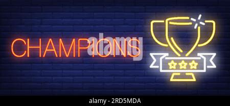 Champions Cup sign. Vector. Neon blue icon with cyclamen polka dots ...