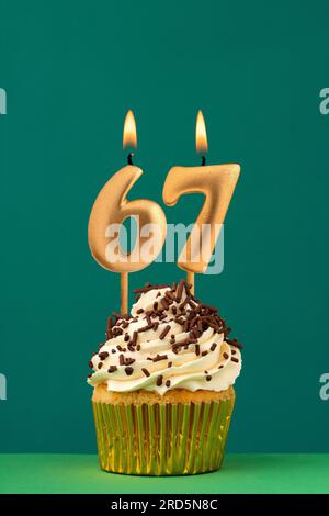 Number 67 birthday candle - Anniversary card with balloons Stock Photo ...