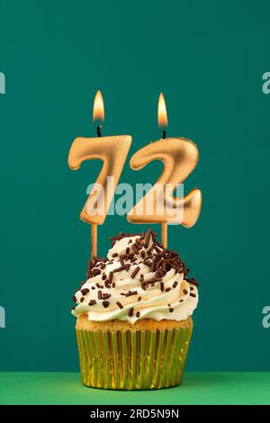 Vertical birthday card with number 72 candle - Green background with ...