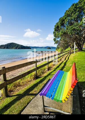 rainbow painted bench Stock Photo - Alamy