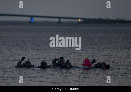 U.S. Air Force diving students await to begin their training in the ...