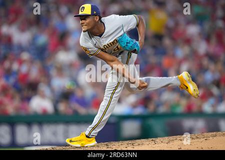 Milwaukee Brewers' Abner Uribe plays during a baseball game, Tuesday ...