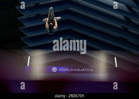 Ana Carvajal of Spain competes during the women's 10m platform diving ...