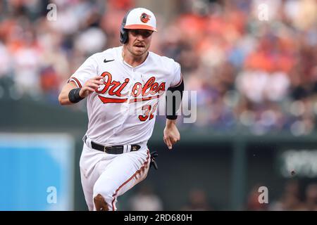 Baltimore Oriole Infielder Ryan Mountcastle (6) watches hit during a ...
