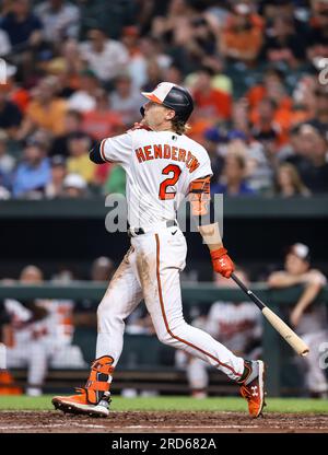 Baltimore Orioles' Gunnar Henderson, right, is out trying to steal ...