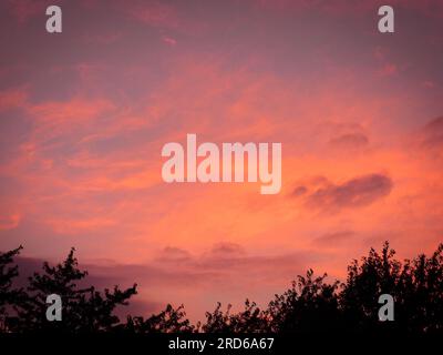 Glorious Red and Orange Sunset Above the Trees During Fall Stock Photo ...