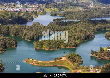 Panorama view of Guatape lake area, Colombia, South America Stock Photo ...
