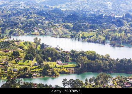 Panorama view of Guatape lake area, Colombia, South America Stock Photo ...