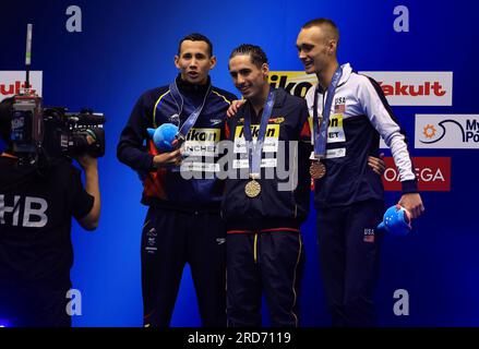 (L to R) Gustavo SANCHEZ of Colombia, silver, Dennis GONZALEZ BONEU of ...