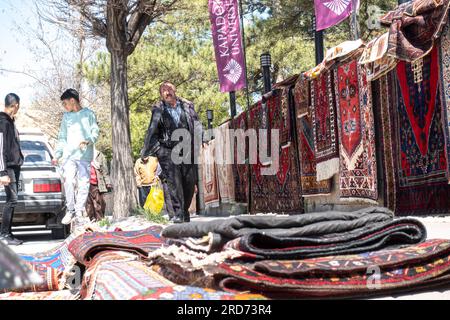 Carpets sold at street market Ürgüp/Nevşehir Cappadocia Turkey Stock ...