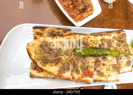 Mince meat Turkish pizza Kiymali Murgup restaurant Ürgüp/Nevşehir ...