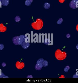 Vector seamless pattern with cherries on blue and white strawberry ...