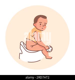Child on the potty black line icon. Toddler development. Early ...