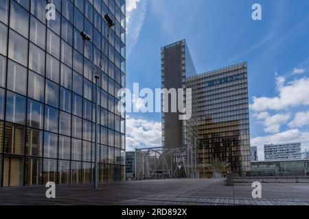 Exterior view of a tower of the Francois Mitterrand Library and of the ...