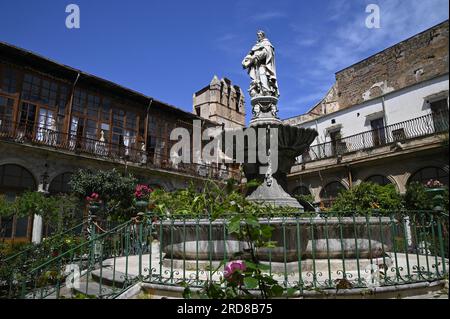 Scenic fountain and garden view of the cloistered monastery of Santa ...