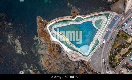Aerial view directly above The Jubilee outdoor swimming pool and ...