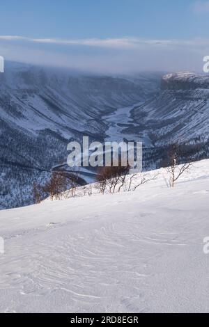 Alta Canyon and the Alta River from the Finnmark Plateau in winter ...