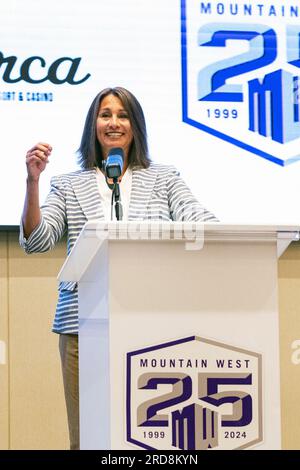 Mountain West Conference commissioner Gloria Nevarez speaks during NCAA ...