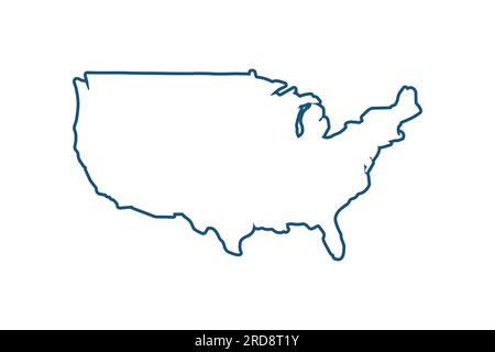 Outline contiguous US states map. US states contour silhouette. States ...