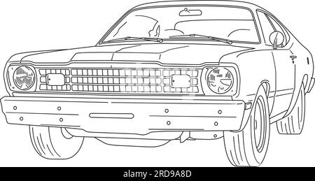 Vintage american muscle car line art frontal view vector illustration ...