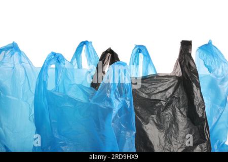 Many different plastic bags on white background Stock Photo - Alamy