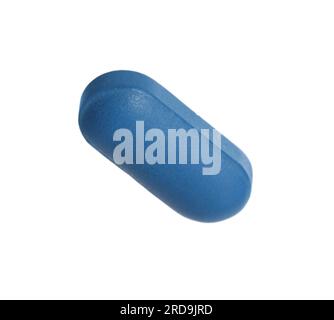 One blue pill on white background. Medicinal treatment Stock Photo - Alamy
