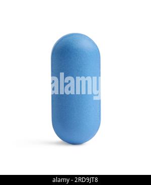 One blue pill on white background. Medicinal treatment Stock Photo - Alamy