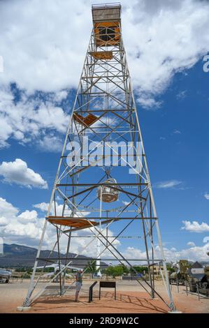 A replica of “Gadget”, the first atomic device tested, is hung from a ...