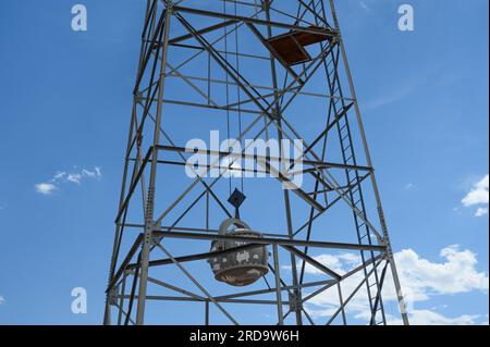 A replica of “Gadget”, the first atomic device tested, is hung from a ...
