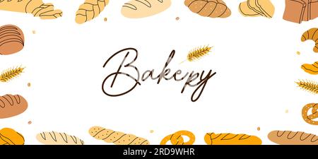 Bakery horizontal background. Breads shop banner. Bakery menu design ...