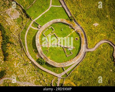 Aerial view of ancient Caherconnell Stone Fort circle in Ireland Stock ...