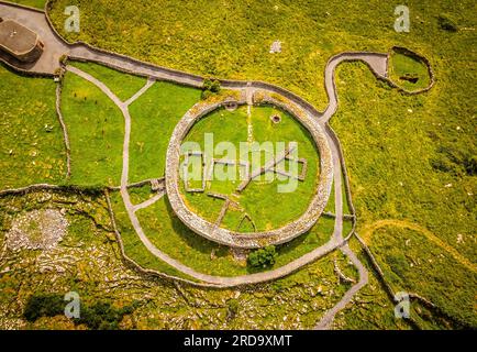 Aerial view of ancient Caherconnell Stone Fort circle in Ireland Stock ...