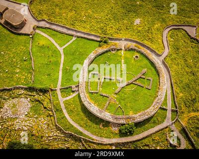 Aerial view of ancient Caherconnell Stone Fort circle in Ireland Stock ...