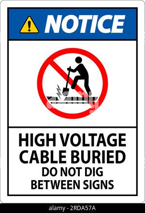 Notice Sign Buried Cable, Do Not Dig On White Background Stock Vector ...