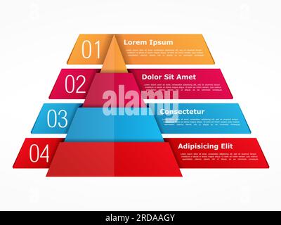 Infographics template with pyramid with four elements with numbers and ...