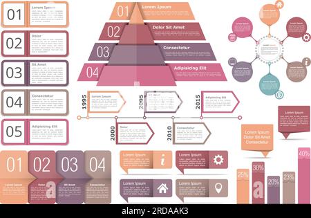 Pyramid chart with five elements with numbers and text, pyramid ...