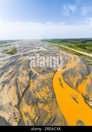 Aerial photo shows a stunning landscape of Cherchen River in Qiemo ...