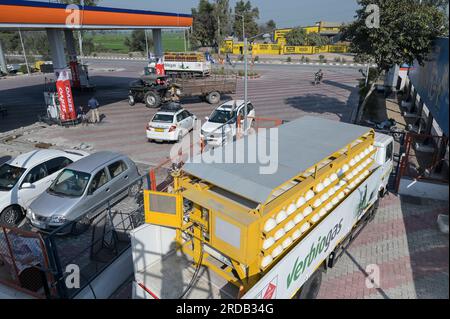 INDIA, Punjab, Indian Oil fuel station, Think Gas CNG compressed ...