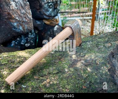 Traditional axe with wooden handle on white background. Carpenter's ...