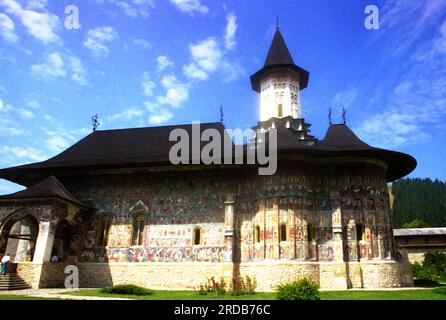 Sucevita, Suceava County, Romania, 1998. Exterior view of Sucevita ...