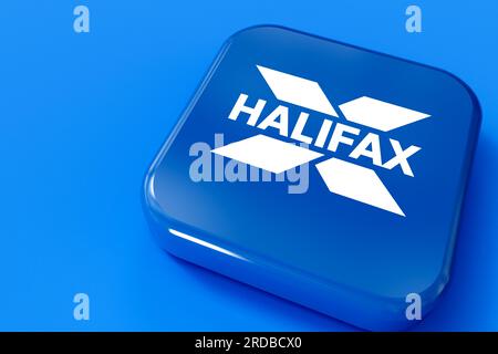 LONDON, UK - July 2023: Halifax bank blue and white company logo. 3D ...