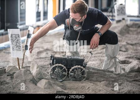 20 July 2023, Mecklenburg-Western Pomerania, Rostock-Laage: Development engineer Max Manthey ...