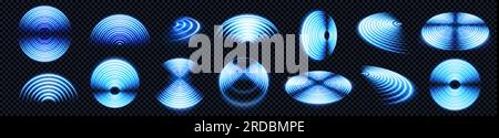 Realistic set of blue radio wave signal signs isolated on transparent ...