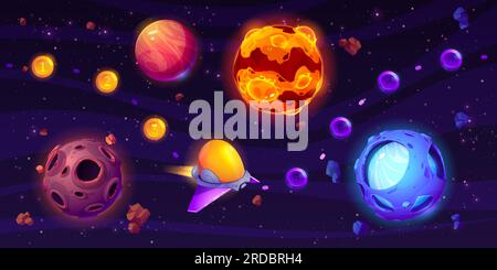 Space level map. 2D arcade game flying platform cartoon galaxy ...