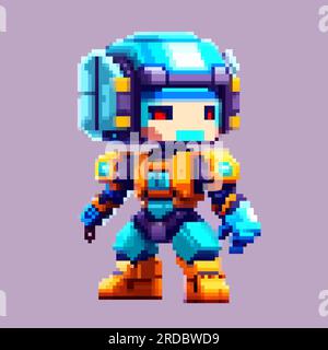 Robot spaceman pixel art character for 8 bit game scenery arcade video ...