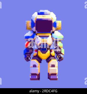 Robot spaceman pixel art character for 8 bit game scenery arcade video ...