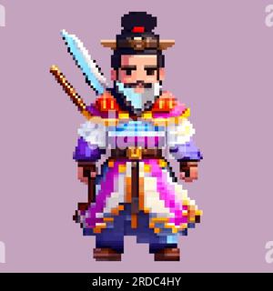 Japanese samurai warrior pixel art character for 8 bit game scenery ...